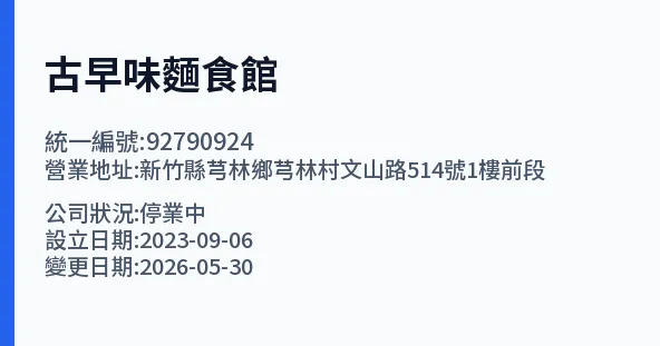 古早味麵食館的照片-統編 92790924(新竹縣) 公司登記資料與營業項目詳細圖表