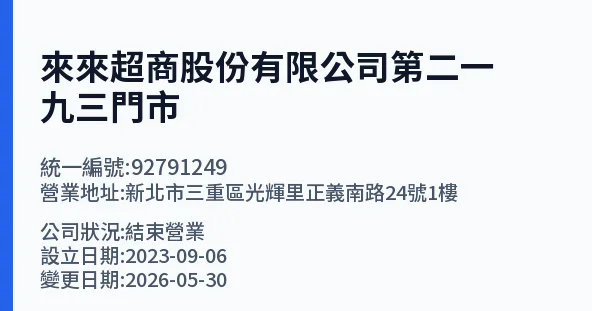 來來超商股份有限公司第二一九三門市的照片-統編 92791249(新北市) 公司登記資料與營業項目詳細圖表