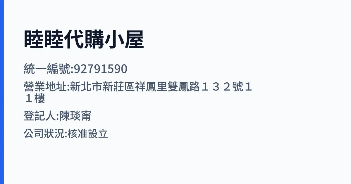 睦睦代購小屋 - 統編 92791590(新北市) 公司登記資料與營業項目詳細圖表