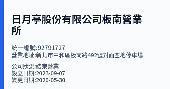 日月亭股份有限公司板南營業所的照片-統編 92791727(新北市) 公司登記資料與營業項目詳細圖表