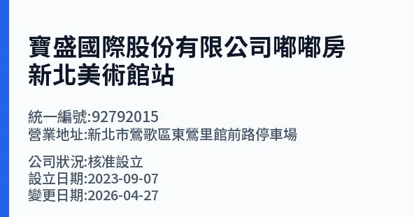 寶盛國際股份有限公司嘟嘟房新北美術館站的照片-統編 92792015(新北市) 公司登記資料與營業項目詳細圖表