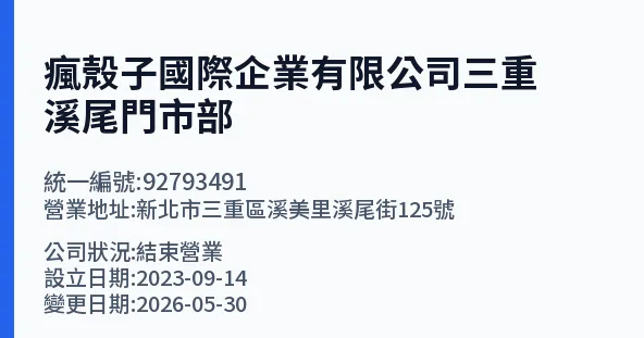 瘋殼子國際企業有限公司三重溪尾門市部的照片-統編 92793491(新北市) 公司登記資料與營業項目詳細圖表
