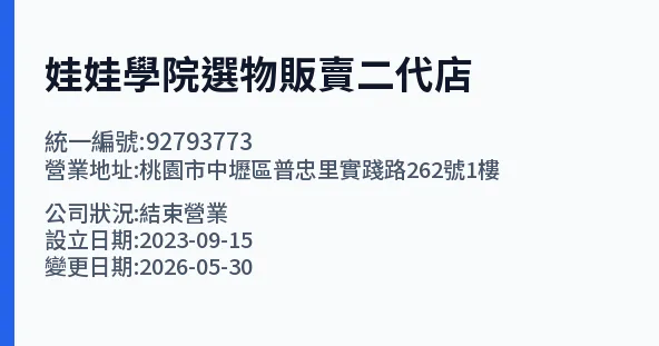 娃娃學院選物販賣二代店的照片-統編 92793773(桃園市) 公司登記資料與營業項目詳細圖表