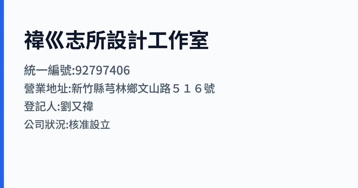 禕巛志所設計工作室 - 統編 92797406(新竹縣) 公司登記資料與營業項目詳細圖表
