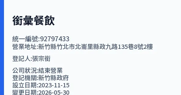 銜彙餐飲的照片-統編 92797433(新竹縣) 公司登記資料與營業項目詳細圖表