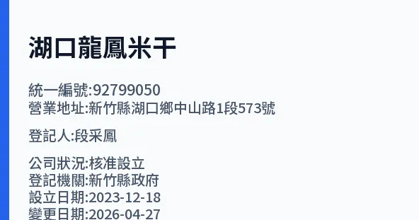 湖口龍鳳米干的照片-統編 92799050(新竹縣) 公司登記資料與營業項目詳細圖表
