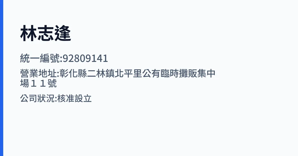 林志逢 - 統編 92809141(彰化縣) 公司登記資料與營業項目詳細圖表