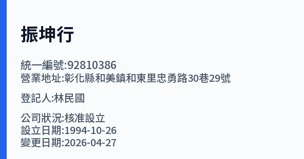 振坤行的照片-統編 92810386(彰化縣) 公司登記資料與營業項目詳細圖表