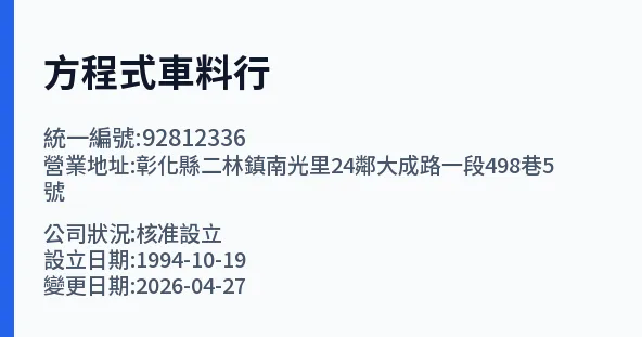 方程式車料行的照片-統編 92812336(彰化縣) 公司登記資料與營業項目詳細圖表