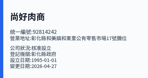 尚好肉商的照片-統編 92814242(彰化縣) 公司登記資料與營業項目詳細圖表