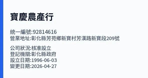 寶慶農產行的照片-統編 92814616(彰化縣) 公司登記資料與營業項目詳細圖表