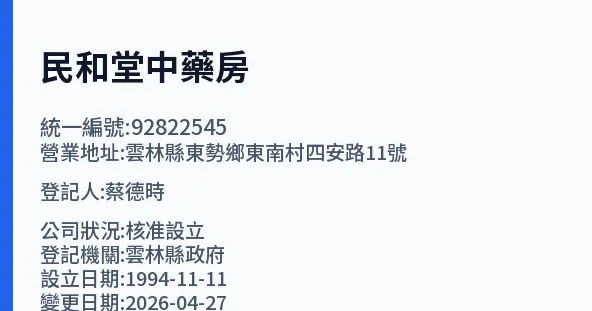 民和堂中藥房的照片-統編 92822545(雲林縣) 公司登記資料與營業項目詳細圖表