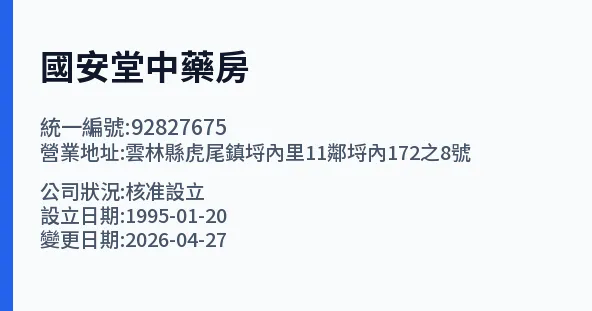 國安堂中藥房的照片-統編 92827675(雲林縣) 公司登記資料與營業項目詳細圖表