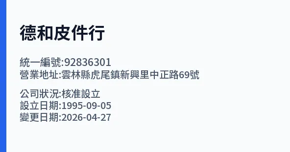 德和皮件行的照片-統編 92836301(雲林縣) 公司登記資料與營業項目詳細圖表