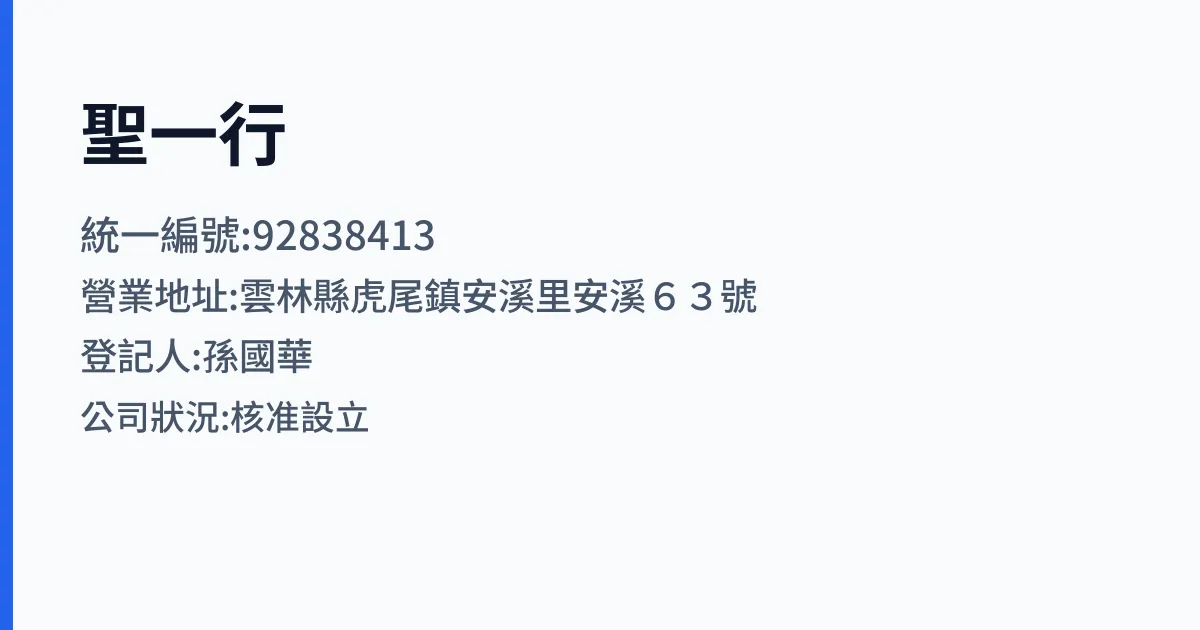 聖一行 - 統編 92838413(雲林縣) 公司登記資料與營業項目詳細圖表