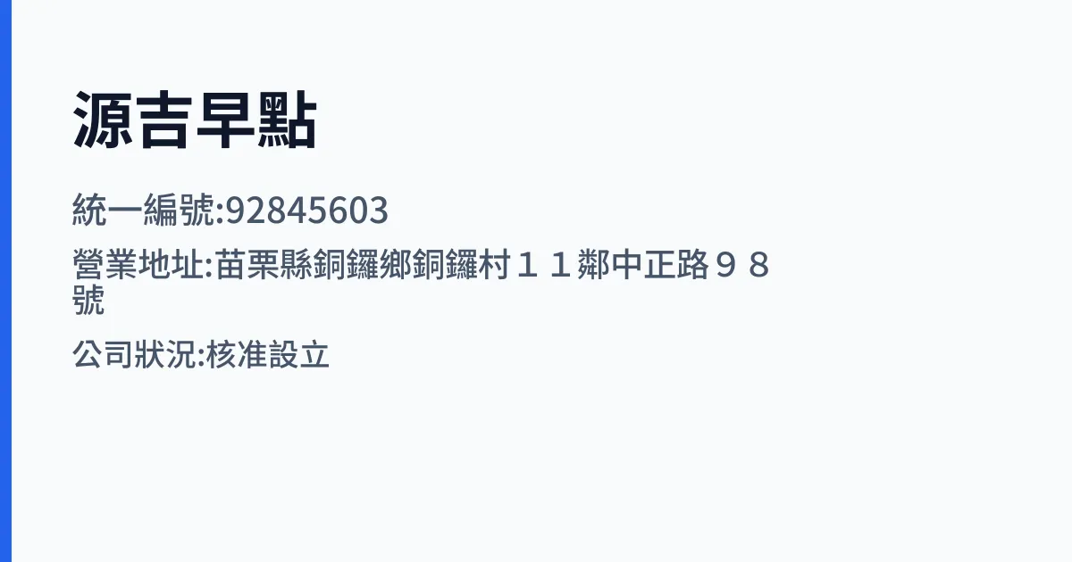 源吉早點 - 統編 92845603(苗栗縣) 公司登記資料與營業項目詳細圖表