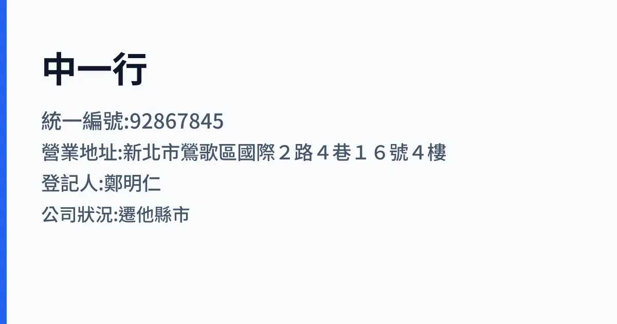 中一行 - 統編 92867845（桃園市） 公司登記資料與營業項目詳細圖表
