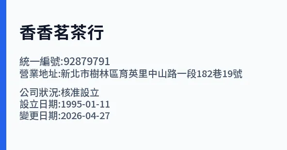 香香茗茶行的照片-統編 92879791(新北市) 公司登記資料與營業項目詳細圖表
