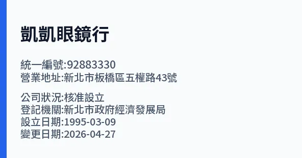 凱凱眼鏡行的照片-統編 92883330(新北市) 公司登記資料與營業項目詳細圖表