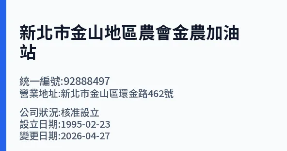 新北市金山地區農會金農加油站的照片-統編 92888497(新北市) 公司登記資料與營業項目詳細圖表