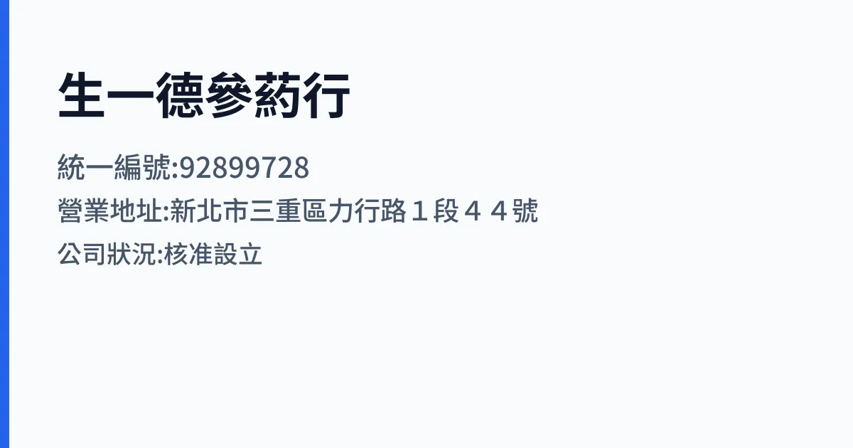 生一德參葯行 - 統編 92899728(新北市) 公司登記資料與營業項目詳細圖表