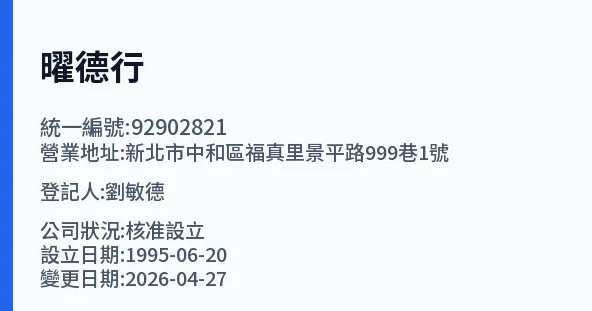 曜德行的照片-統編 92902821(新北市) 公司登記資料與營業項目詳細圖表