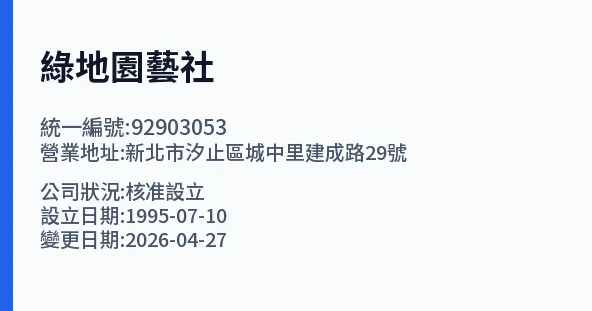綠地園藝社的照片-統編 92903053(新北市) 公司登記資料與營業項目詳細圖表