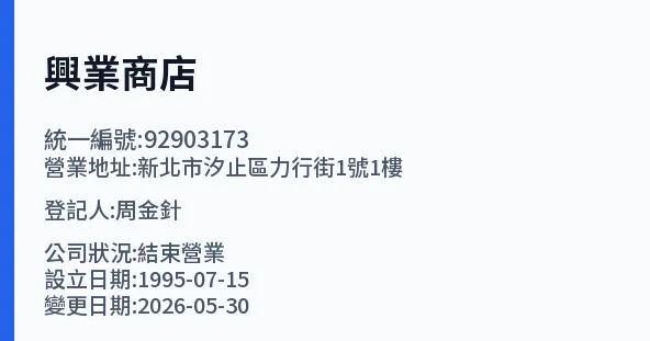 興業商店的照片-統編 92903173(新北市) 公司登記資料與營業項目詳細圖表
