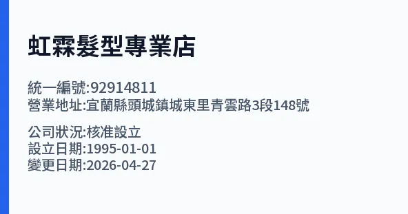 虹霖髮型專業店的照片-統編 92914811(宜蘭縣) 公司登記資料與營業項目詳細圖表