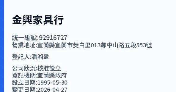 金興家具行的照片-統編 92916727(宜蘭縣) 公司登記資料與營業項目詳細圖表