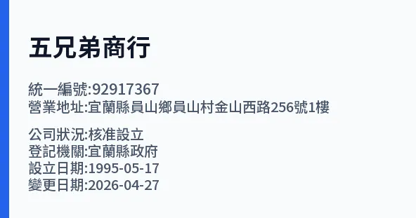 五兄弟商行的照片-統編 92917367(宜蘭縣) 公司登記資料與營業項目詳細圖表