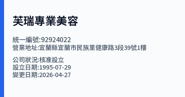 芙瑞專業美容的照片-統編 92924022(宜蘭縣) 公司登記資料與營業項目詳細圖表