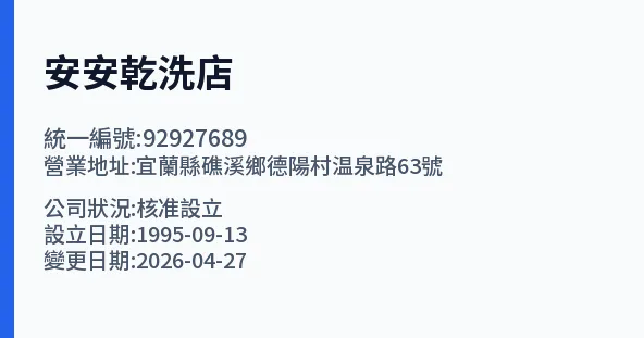安安乾洗店的照片-統編 92927689(宜蘭縣) 公司登記資料與營業項目詳細圖表