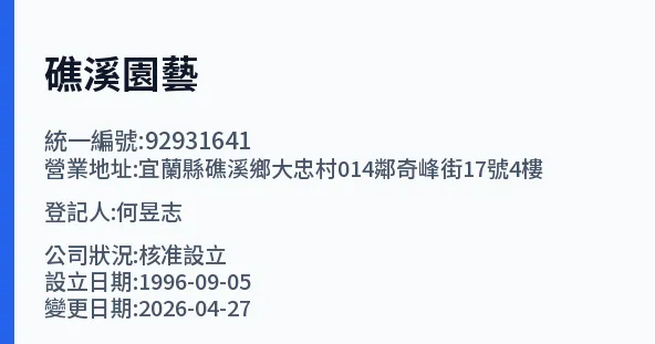 礁溪園藝的照片-統編 92931641(宜蘭縣) 公司登記資料與營業項目詳細圖表