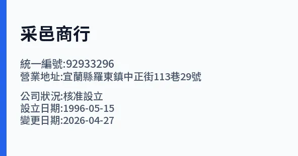 采邑商行的照片-統編 92933296(宜蘭縣) 公司登記資料與營業項目詳細圖表