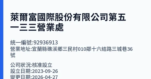 萊爾富國際股份有限公司第五一三三營業處的照片-統編 92936913(宜蘭縣) 公司登記資料與營業項目詳細圖表