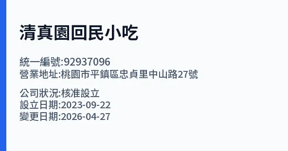清真園回民小吃的照片-統編 92937096(桃園市) 公司登記資料與營業項目詳細圖表