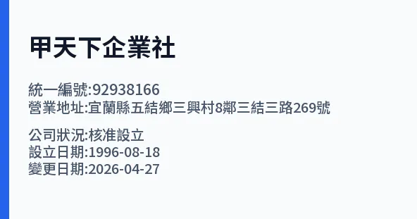 甲天下企業社的照片-統編 92938166(宜蘭縣) 公司登記資料與營業項目詳細圖表