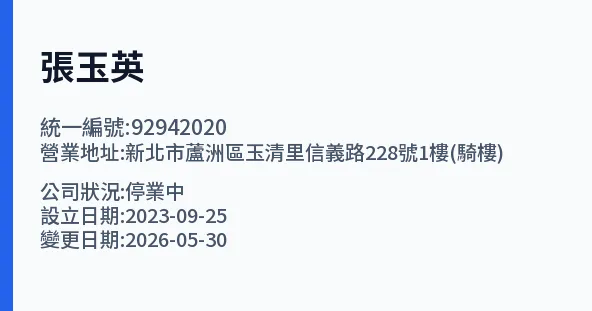 張玉英的照片-統編 92942020(新北市) 公司登記資料與營業項目詳細圖表