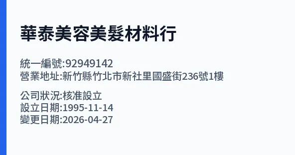 華泰美容美髮材料行的照片-統編 92949142(新竹縣) 公司登記資料與營業項目詳細圖表
