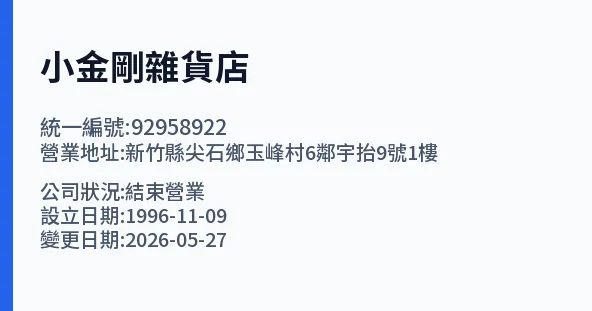 小金剛雜貨店的照片-統編 92958922(新竹縣) 公司登記資料與營業項目詳細圖表