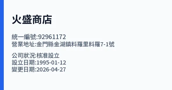 火盛商店的照片-統編 92961172(金門縣) 公司登記資料與營業項目詳細圖表