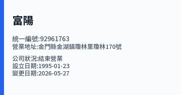 富陽的照片-統編 92961763(金門縣) 公司登記資料與營業項目詳細圖表