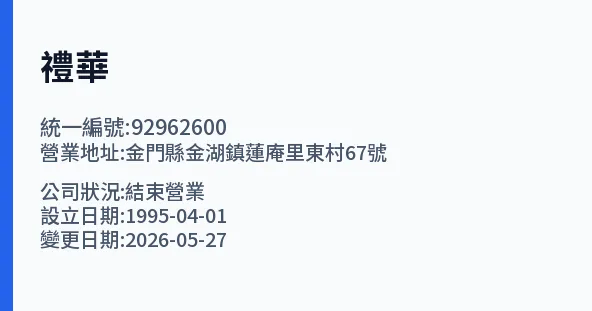禮華的照片-統編 92962600(金門縣) 公司登記資料與營業項目詳細圖表