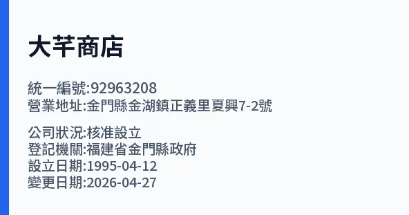 大芊商店的照片-統編 92963208(金門縣) 公司登記資料與營業項目詳細圖表
