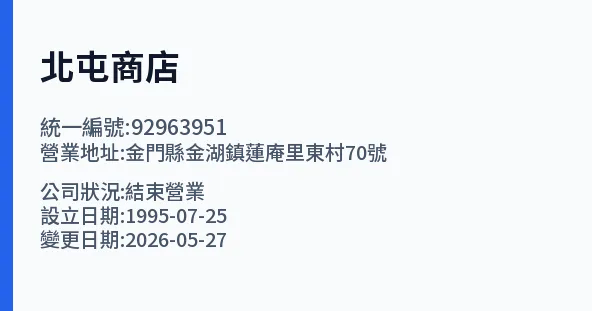 北屯商店的照片-統編 92963951(金門縣) 公司登記資料與營業項目詳細圖表