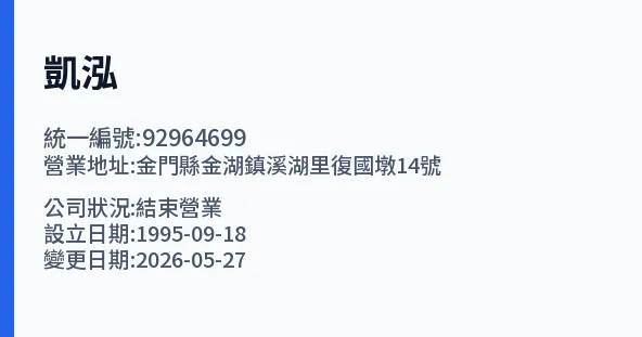 凱泓的照片-統編 92964699(金門縣) 公司登記資料與營業項目詳細圖表