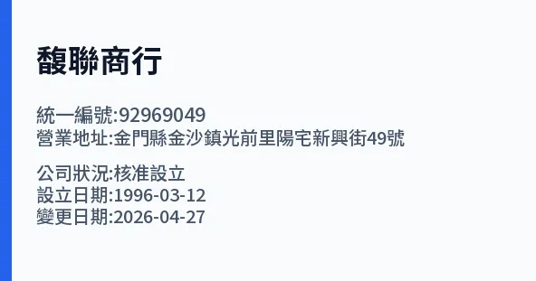 馥聯商行的照片-統編 92969049(金門縣) 公司登記資料與營業項目詳細圖表