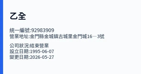 乙全的照片-統編 92983909(金門縣) 公司登記資料與營業項目詳細圖表