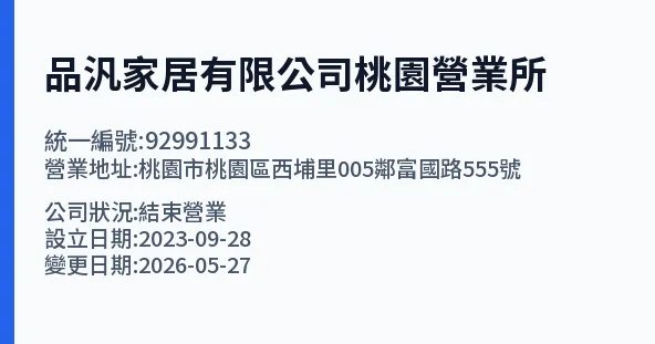 品汎家居有限公司桃園營業所的照片-統編 92991133(桃園市) 公司登記資料與營業項目詳細圖表